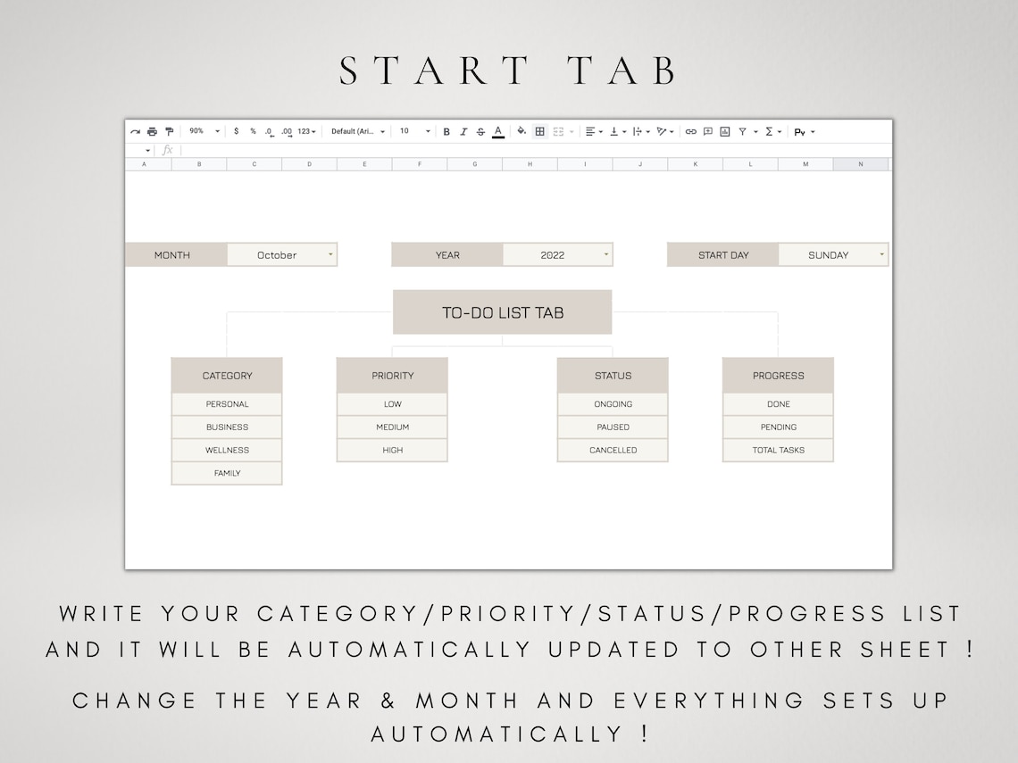 To Do List Template | Google Sheets Template | Calendar Planner ...
