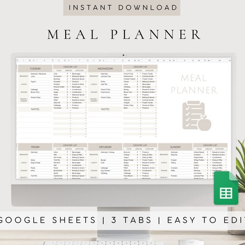Digital Meal Planner Automated Grocery List Meal Planner - Etsy