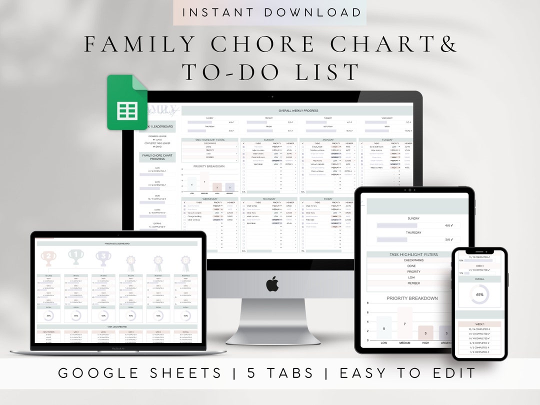 Google Sheets To-do List Spreadsheet | Task Planner | Family Chore ...