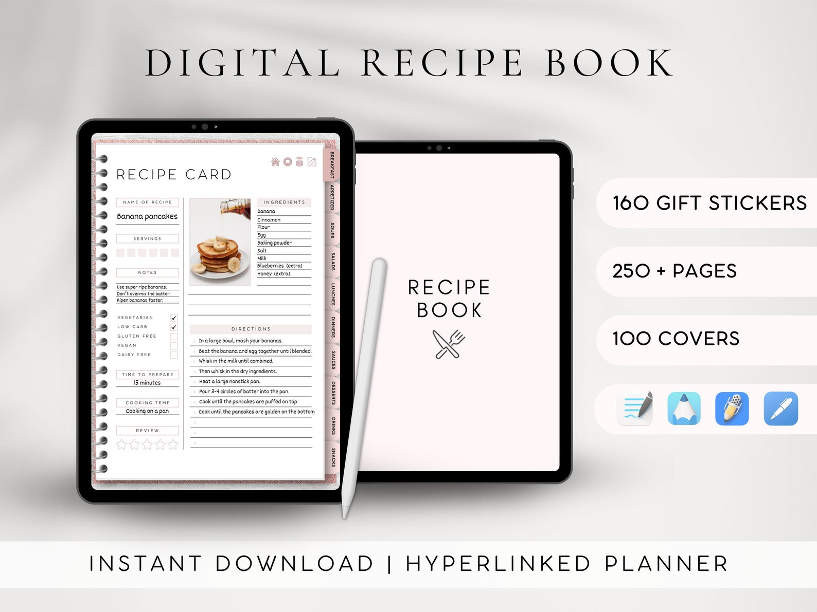 Digital Recipe Book Goodnotes Template | iPad Recipe Journal | Meal ...