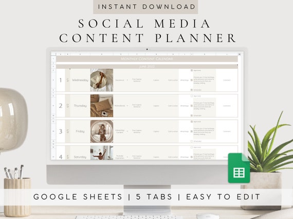 Social Media Content Calendar Content Planner Template - Etsy