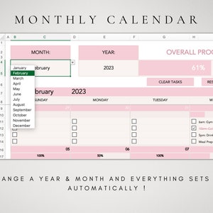 Editable Digital Monthly Calendar Template | Task Tracker Excel | to Do ...