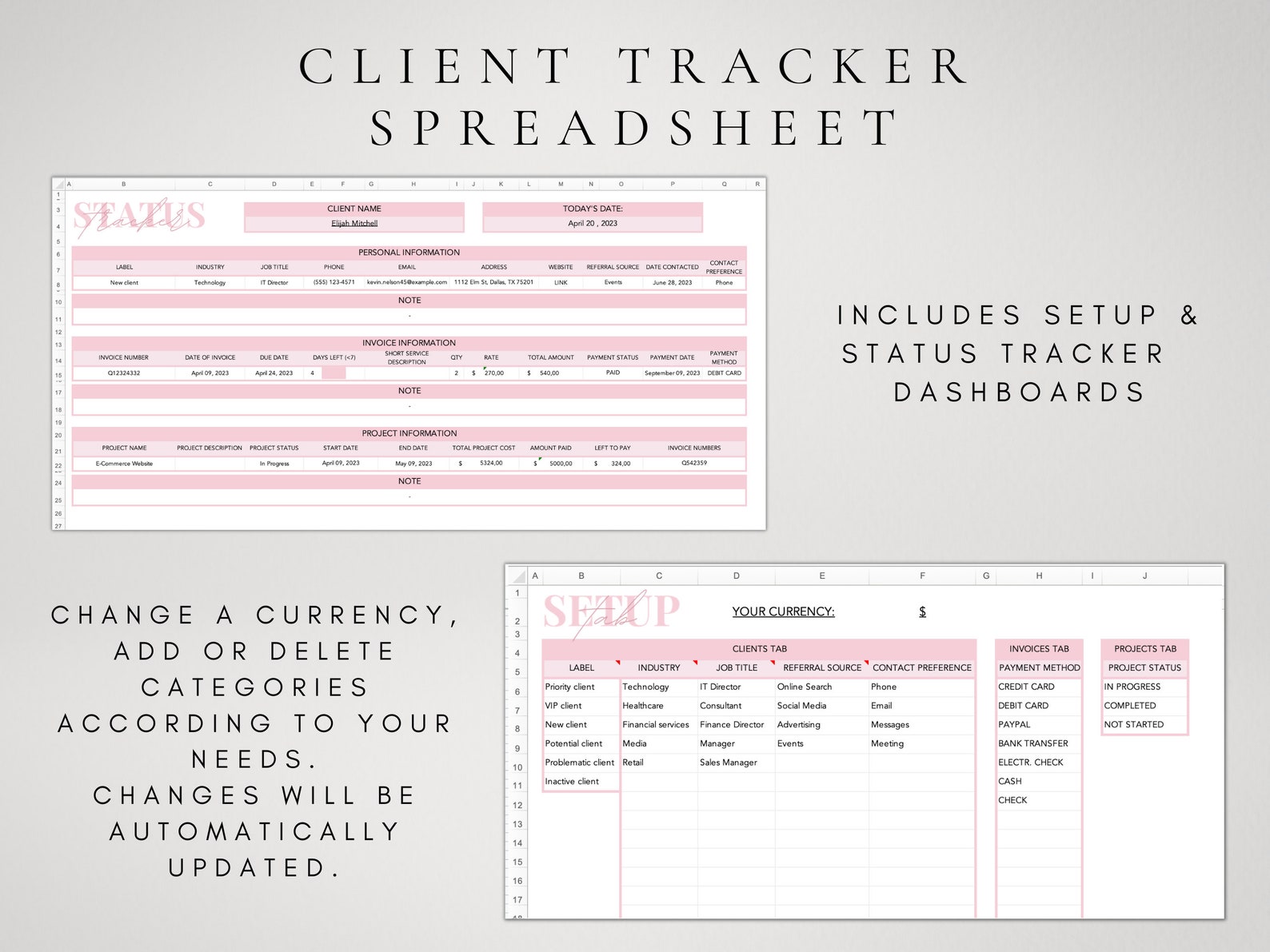 Client Tracker Small Business Excel Spreadsheet Excel Planner Business ...