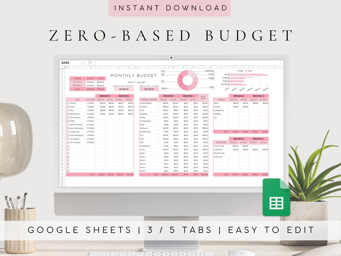 Zero-based Budget Spreadsheet Google Sheets Budget Template - Etsy
