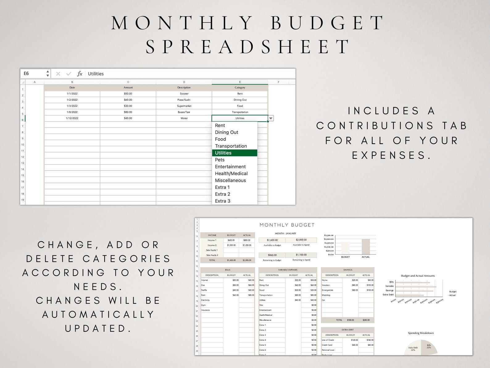 Monthly Budget Spreadsheet Template Excel Budget Planner - Etsy