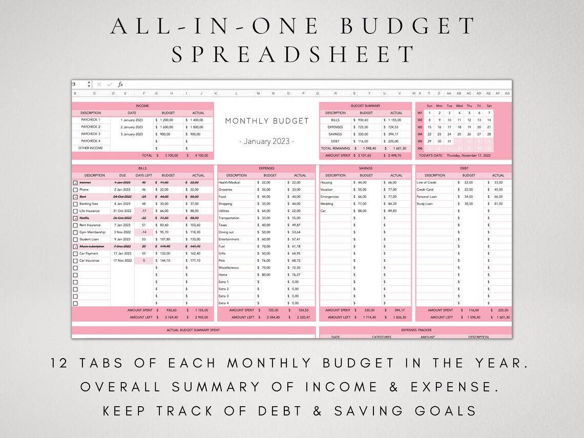 Digital Budget Excel Spreadsheet Financial Dashboard Mega - Etsy