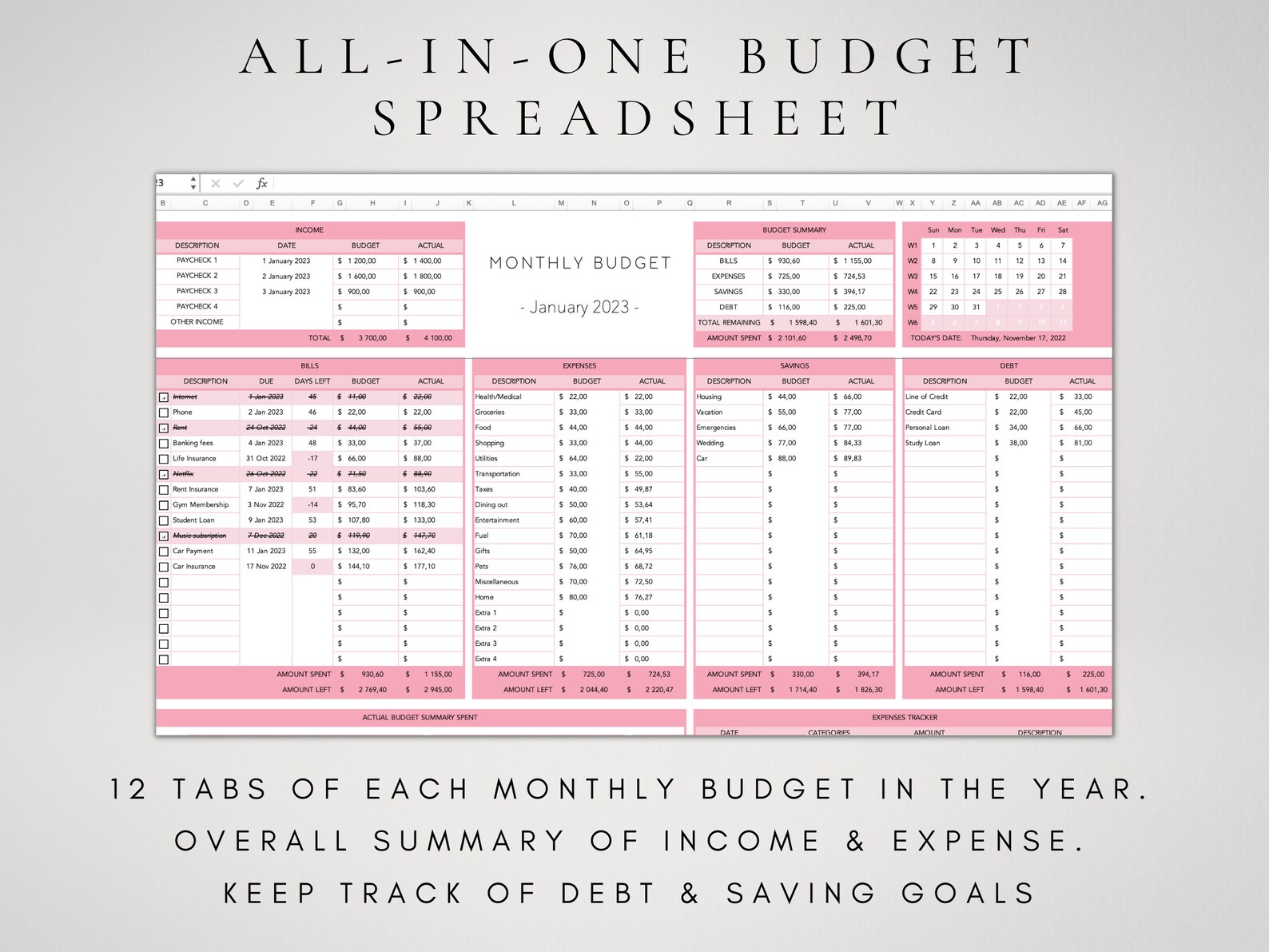 Digital Budget Excel Spreadsheet | Financial Dashboard | Mega ...