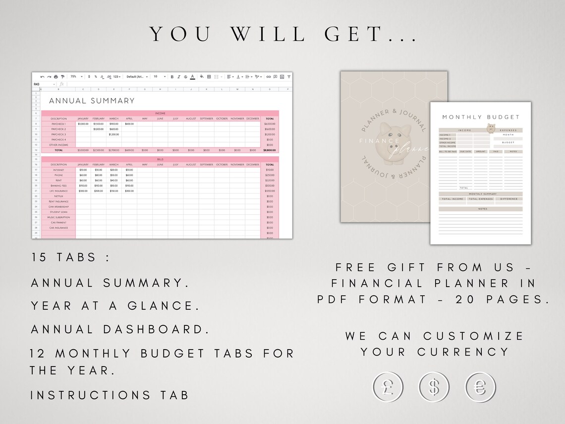 Budget Template Google Sheets Annual Budget Spreadsheet | Etsy