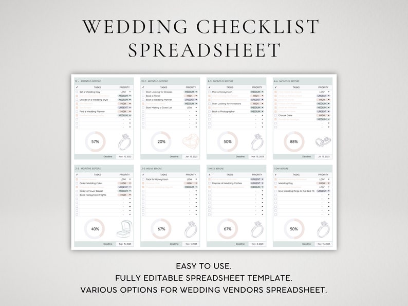 Digital Wedding To-do List Spreadsheet Template Google Sheets| Wedding ...
