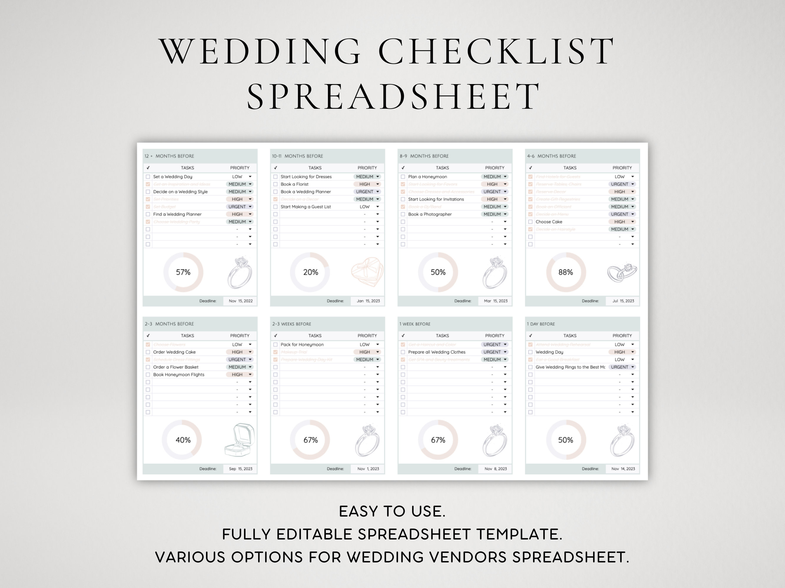 Digital Wedding To-do List Spreadsheet Template Google Sheets| Wedding ...