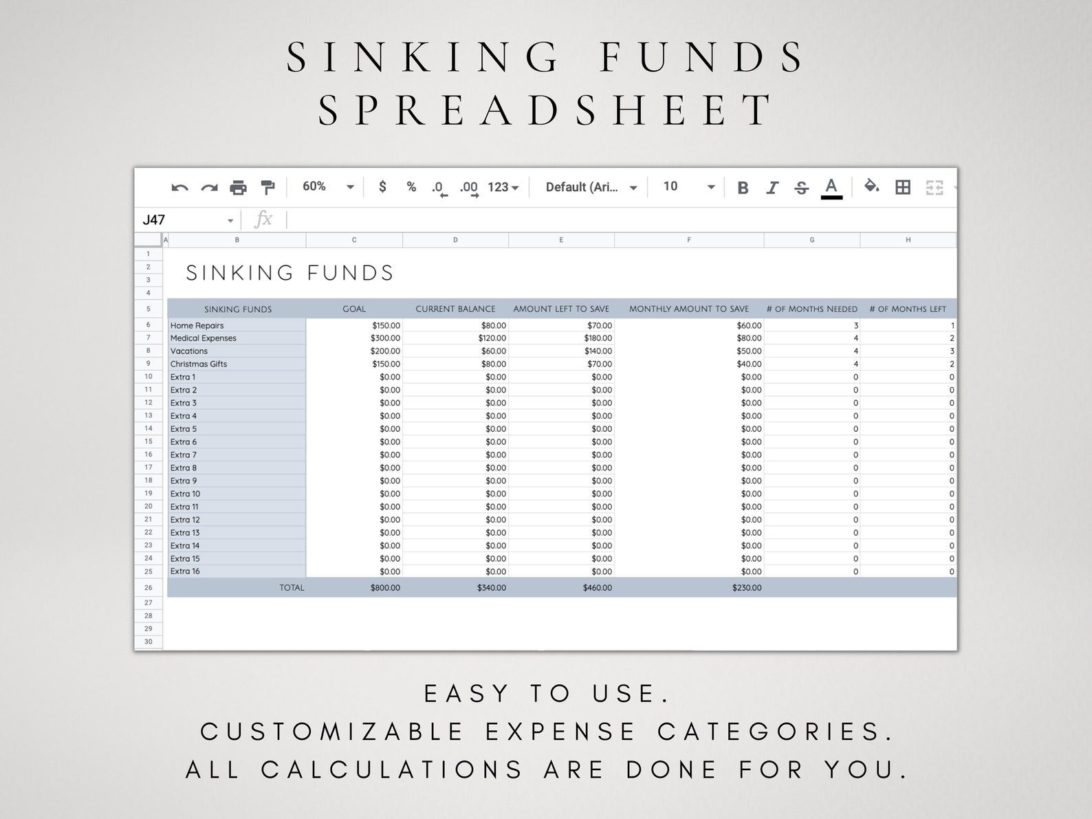 Sinking Funds Spreadsheet Google Sheets Savings Tracker | Etsy