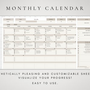 Digital Monthly Calendar 2025 | Google Sheets | Task Planner ...