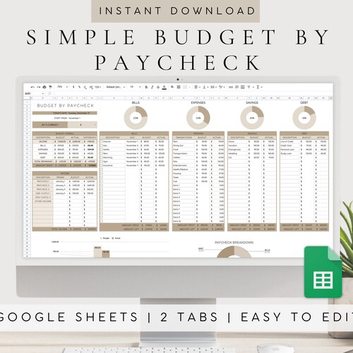 Paycheck Budget Spreadsheet Google Sheets Budget Template - Etsy