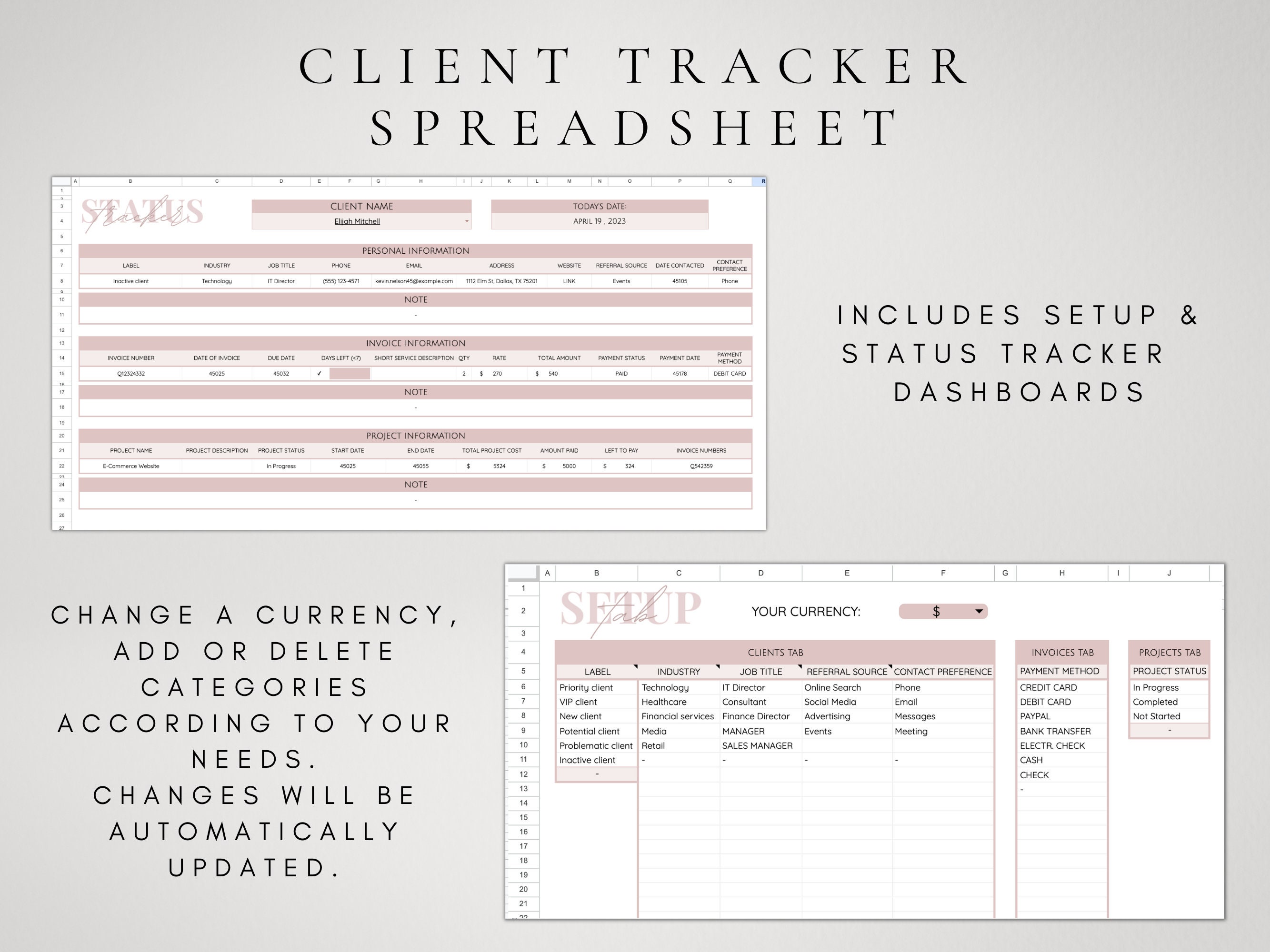 Client Tracker Spreadsheet Template for Small Business | Customer List ...