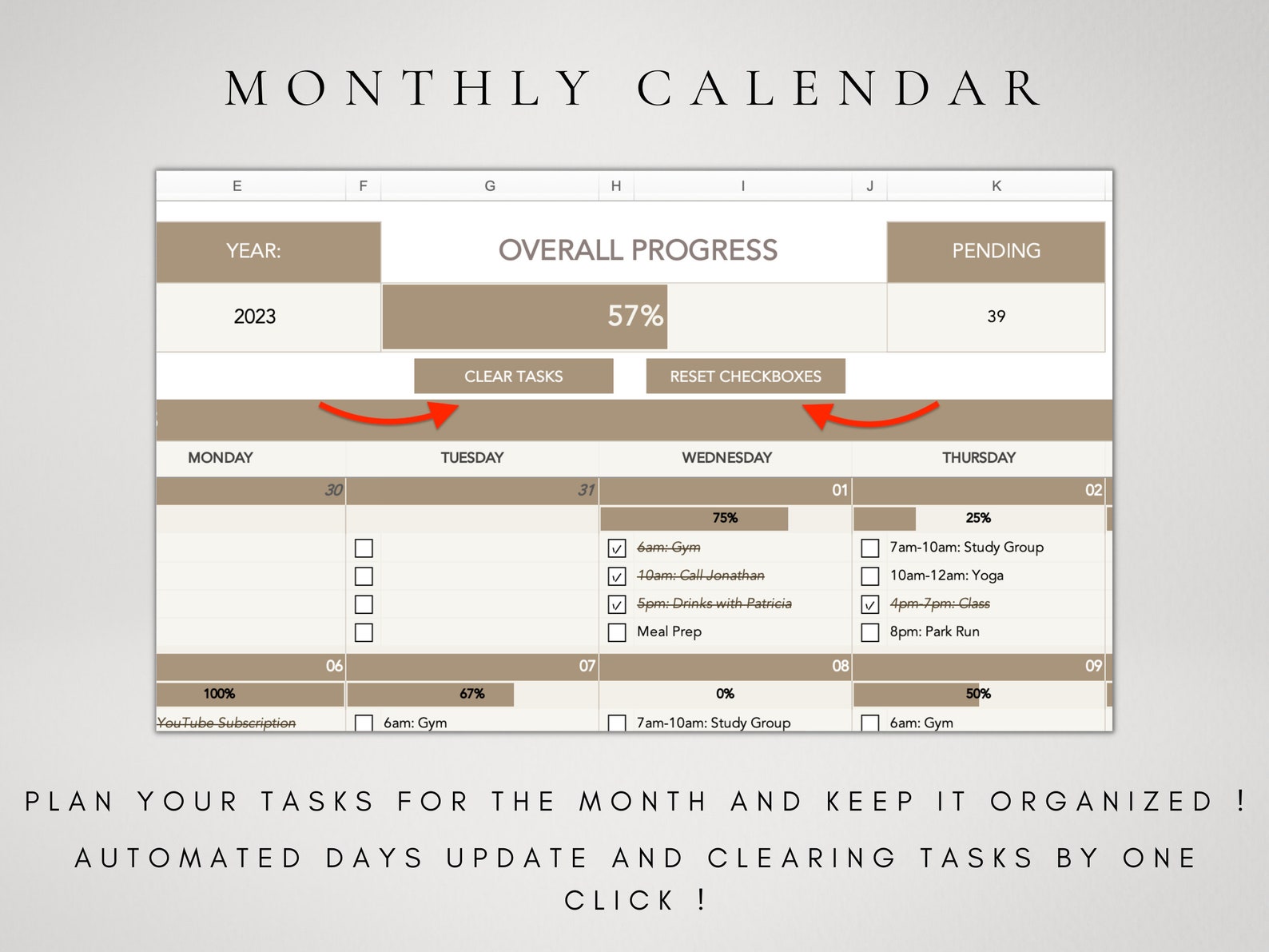 Task Tracker Excel Spreadsheet Planner Monthly Calendar - Etsy