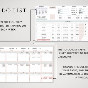 To-do List and Smart Calendar Spreadsheet Template Google Sheets | Task ...