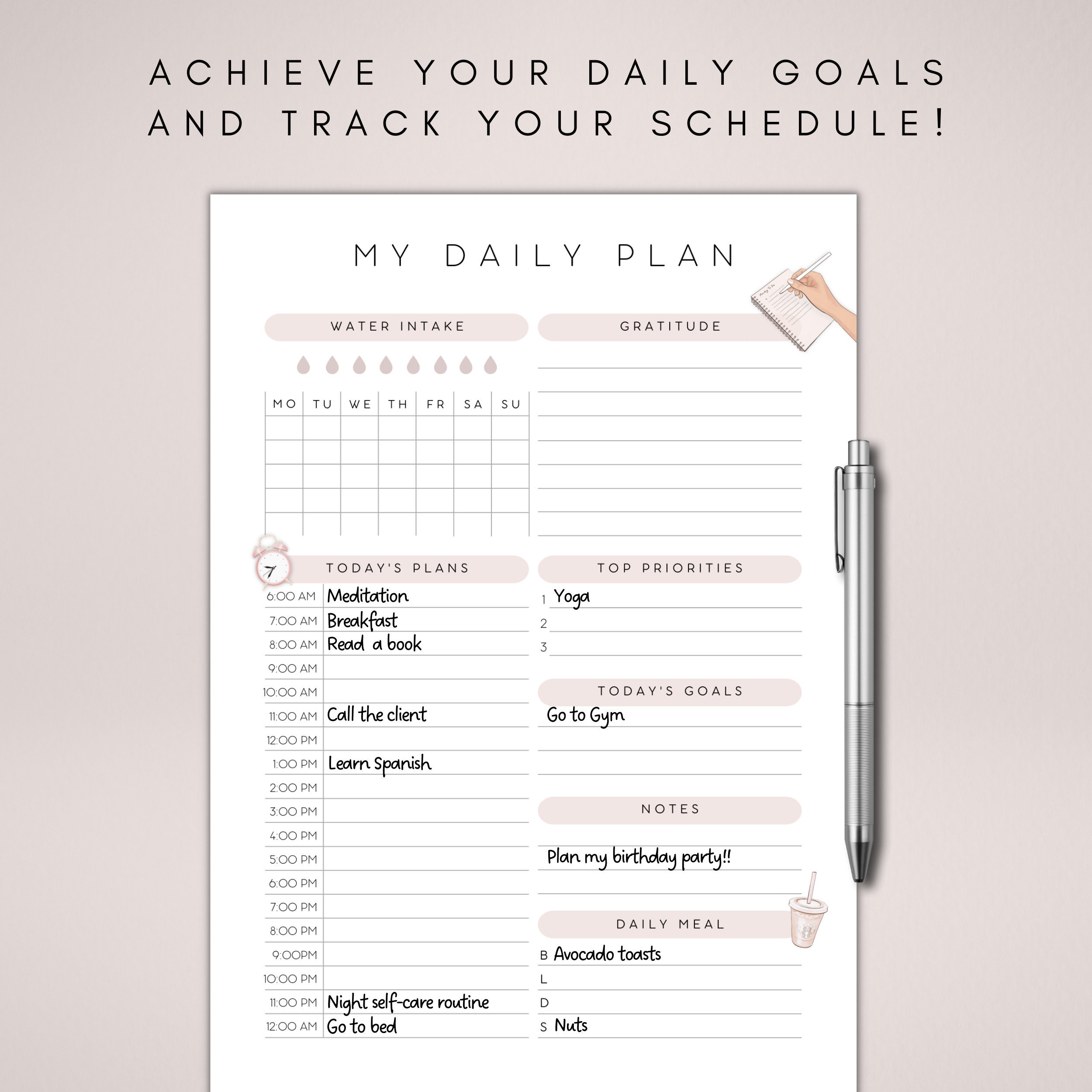 Editable Daily Planner Template | Canva Printable Daily Schedule ...