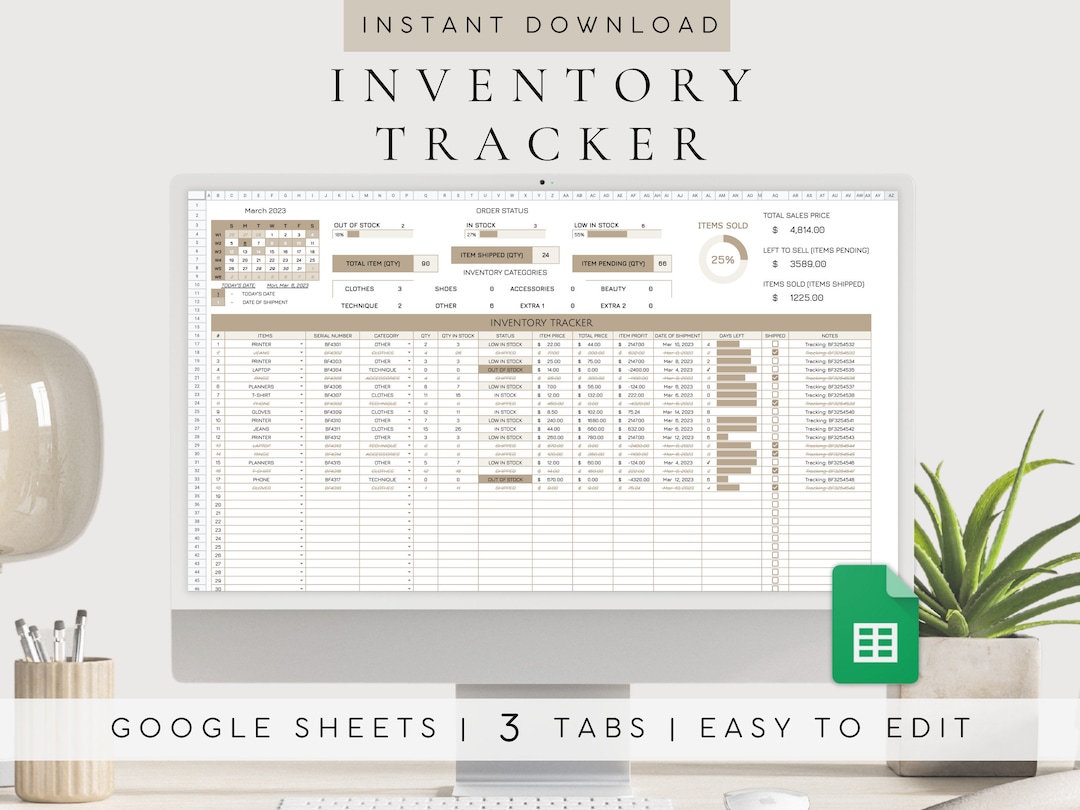 Google Sheets Inventory Tracker Spreadsheet | Product Management Tool ...