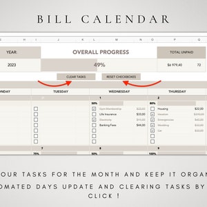 Bill Tracker Excel | Bills Calendar Monthly Budget Spreadsheet | Bills ...