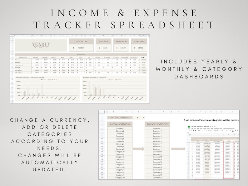 Income and Expense Tracker Google Sheets Monthly Budget - Etsy