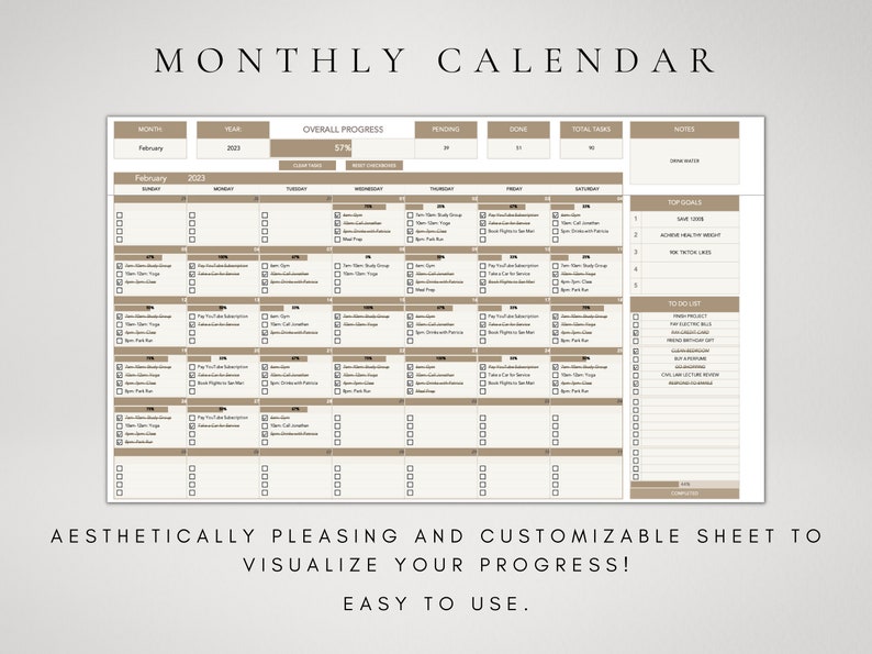 Task Tracker Excel Spreadsheet Planner Monthly Calendar - Etsy