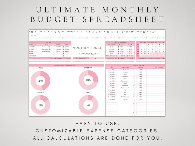 Google Sheets Monthly Budget Planner | Budget Spreadsheet Template ...