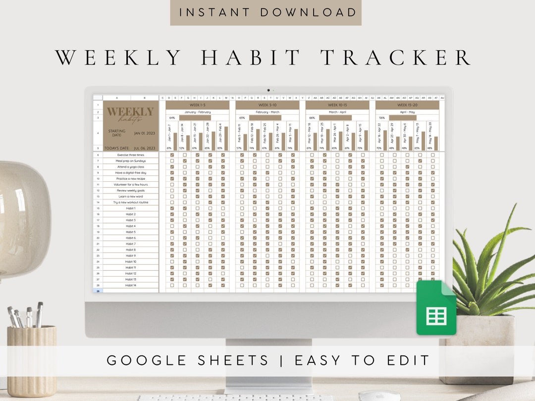 Weekly Habit Tracker Spreadsheet | Positive Habits Dashboard Planner ...