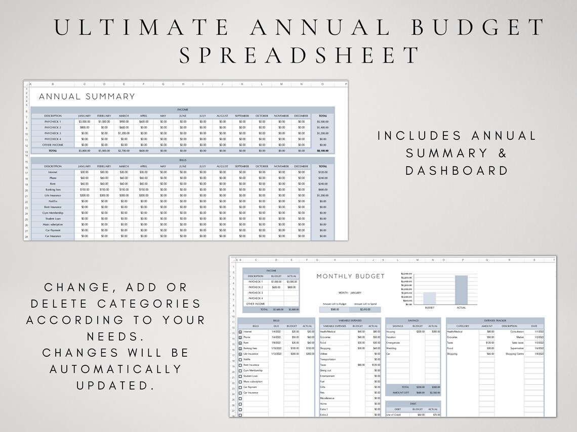 Excel Budget Template Yearly Budget Monthly Budget Planner - Etsy