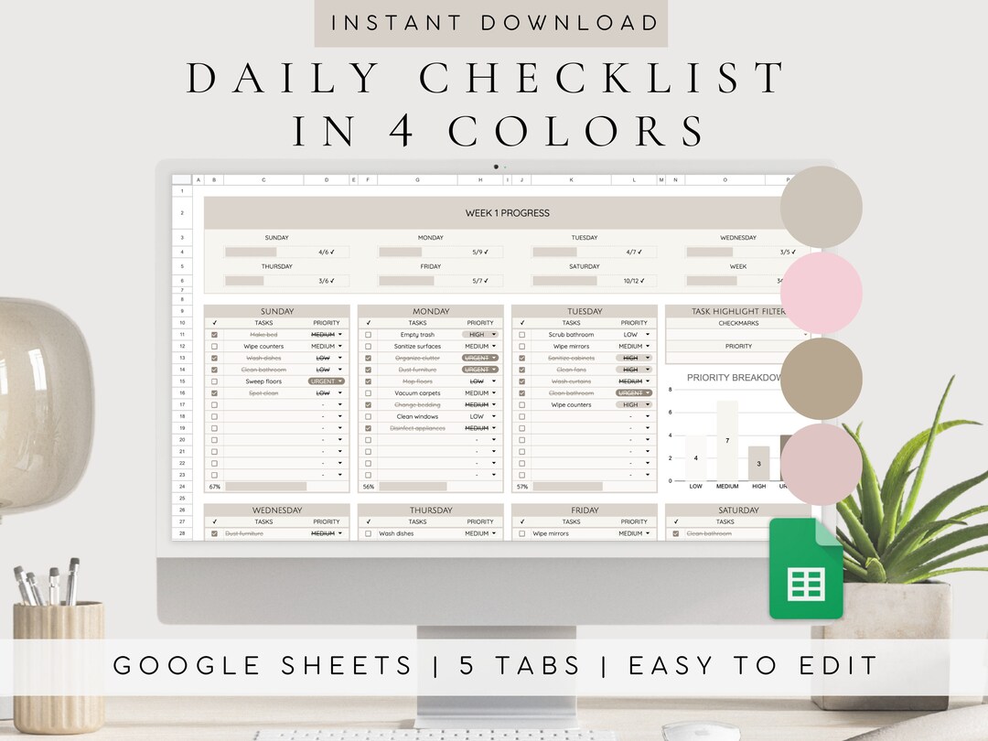 Daily Weekly Checklist Spreadsheet Template | to Do List Template ...