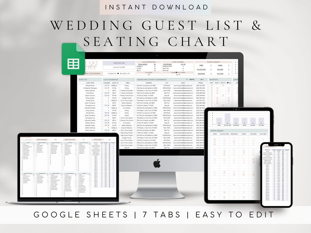 Wedding Digital Planner Spreadsheet Google Sheets | Wedding Guest List ...