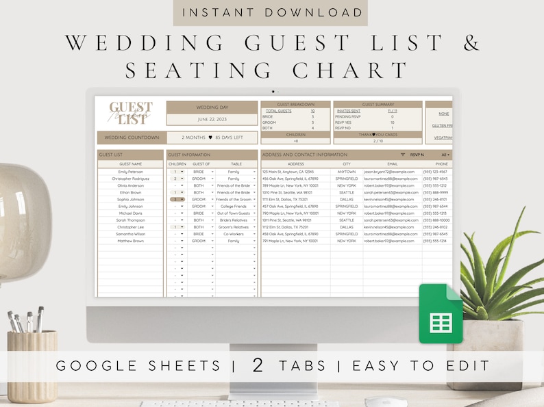 Wedding Guest List Template Google Sheets Wedding Seating - Etsy