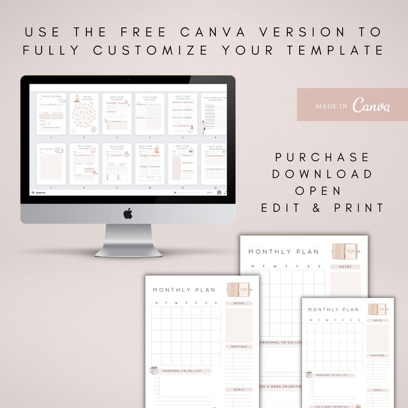 Editable Monthly Planner Template Canva Printable Monthly | Etsy