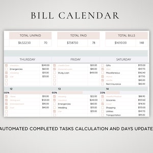 Digital Monthly Bill Calendar Template Google Sheets | Expense Tracker ...