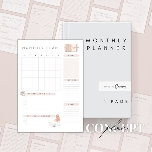 Editable Monthly Planner Template Canva Printable Monthly - Etsy