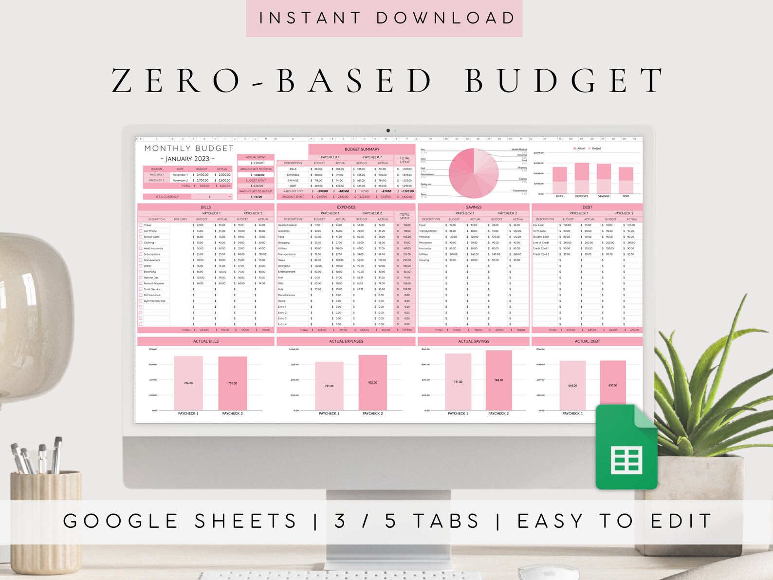 Zero-based Budget Spreadsheet Google Sheets Budget Template - Etsy