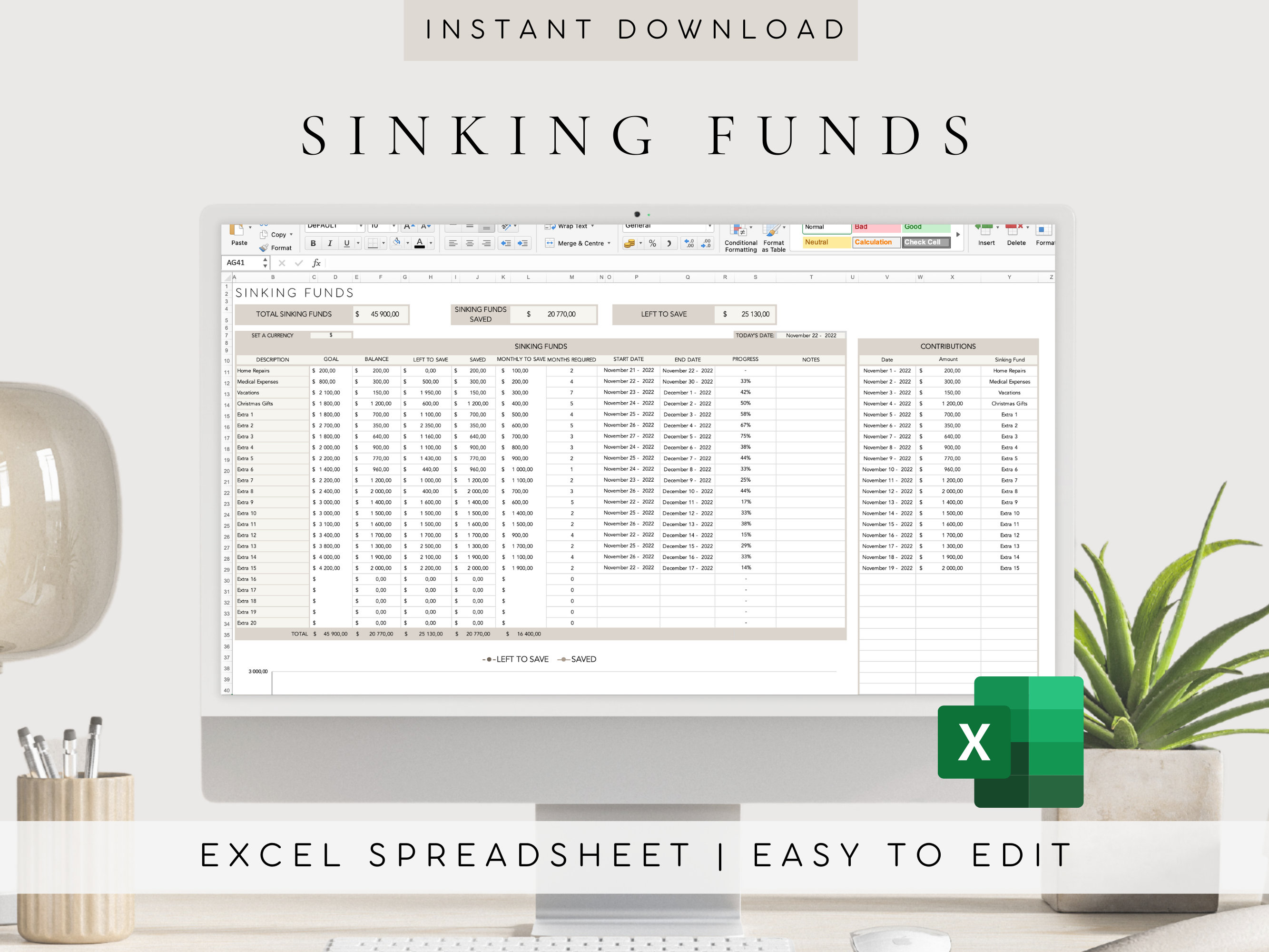 Sinking Funds Excel Spreadsheet Sinking Funds Planner - Etsy