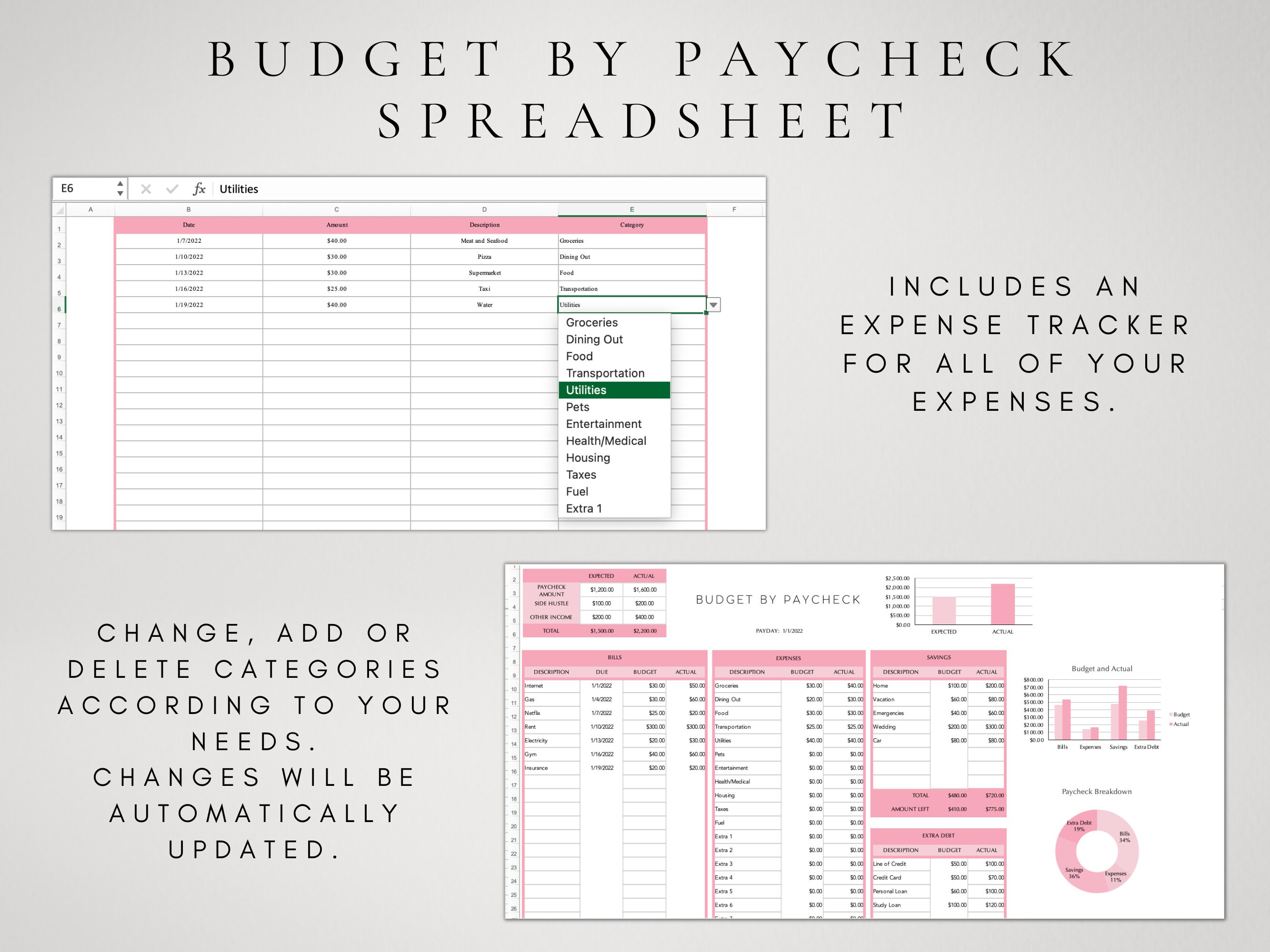 Budget by Paycheck Excel Monthly Budget Planner Template - Etsy