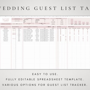 Wedding Guest Spreadsheet | Wedding Guests Tracker | RSVP Tracker Guest ...