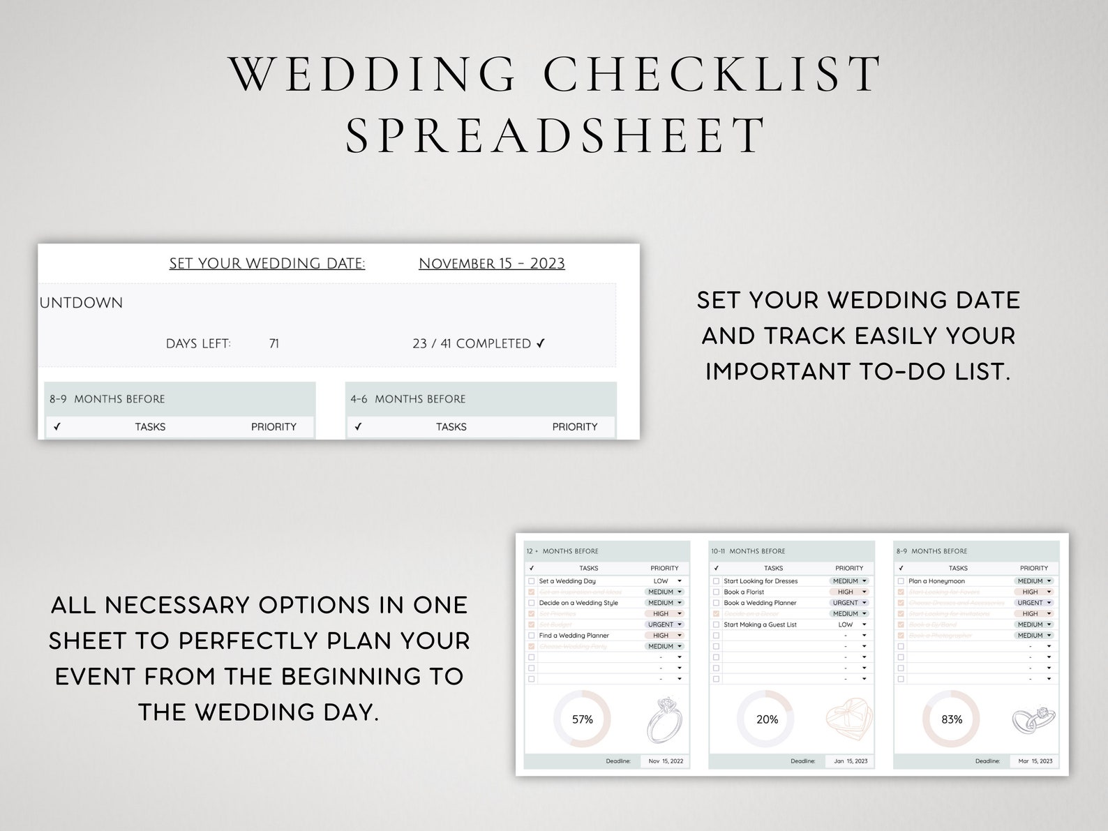 Digital Wedding To-do List Spreadsheet Template Google Sheets| Wedding ...