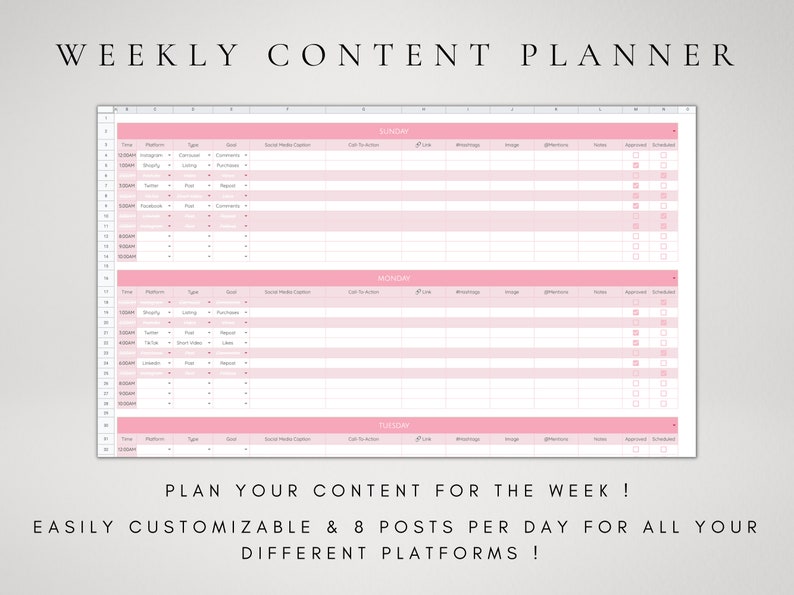 Google Sheets Content Planner Social Media Calendar Social - Etsy