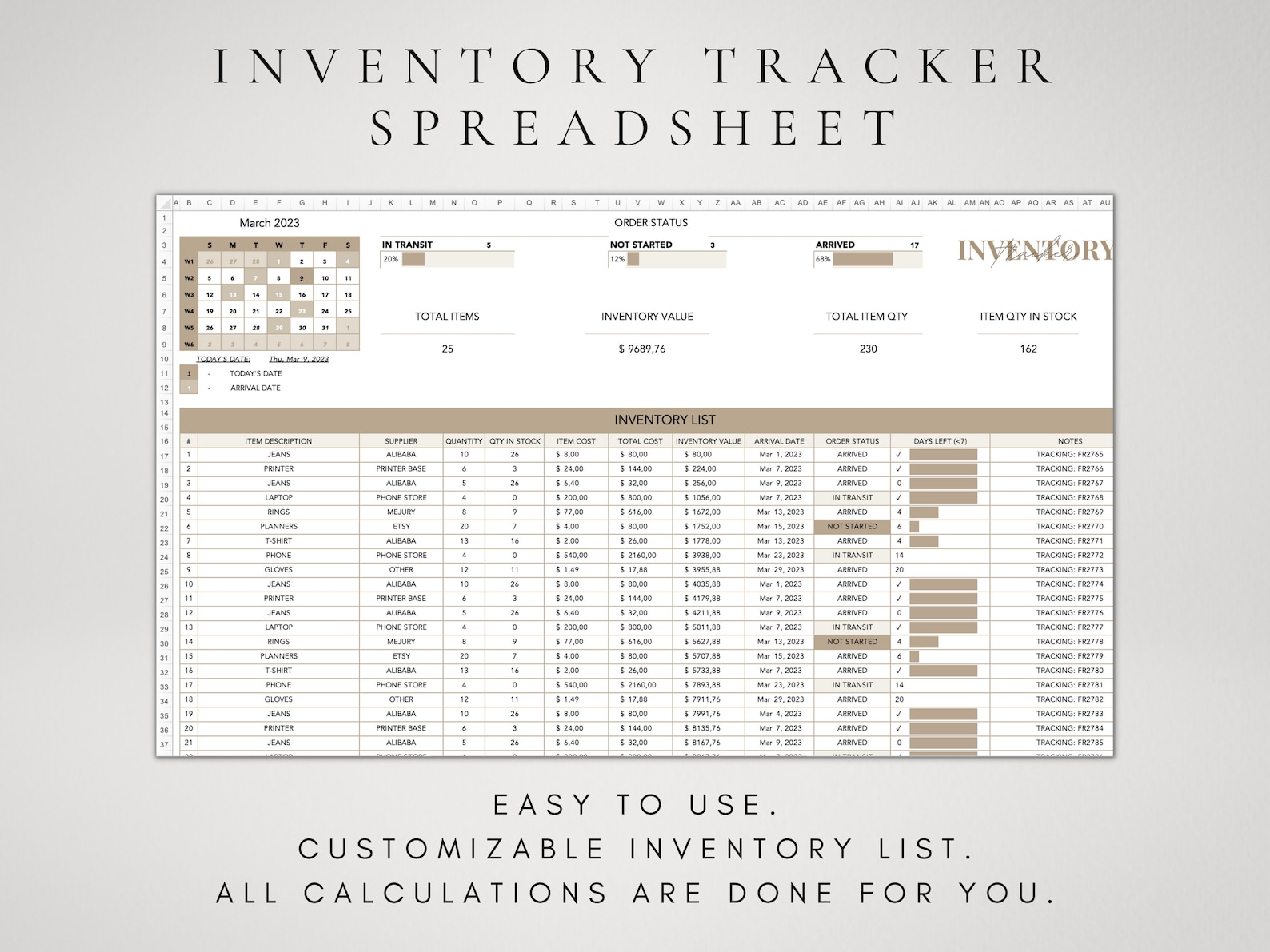 Inventory Tracker Sheet Excel | Digital Inventory Management ...