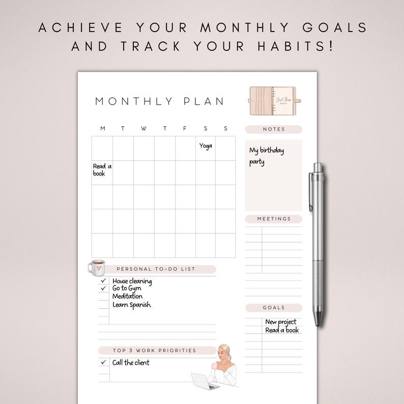 Editable Monthly Planner Template Canva Printable Monthly - Etsy