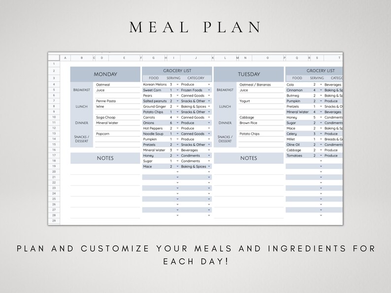 Digital Meal Planner Automated Grocery List Meal Planner - Etsy