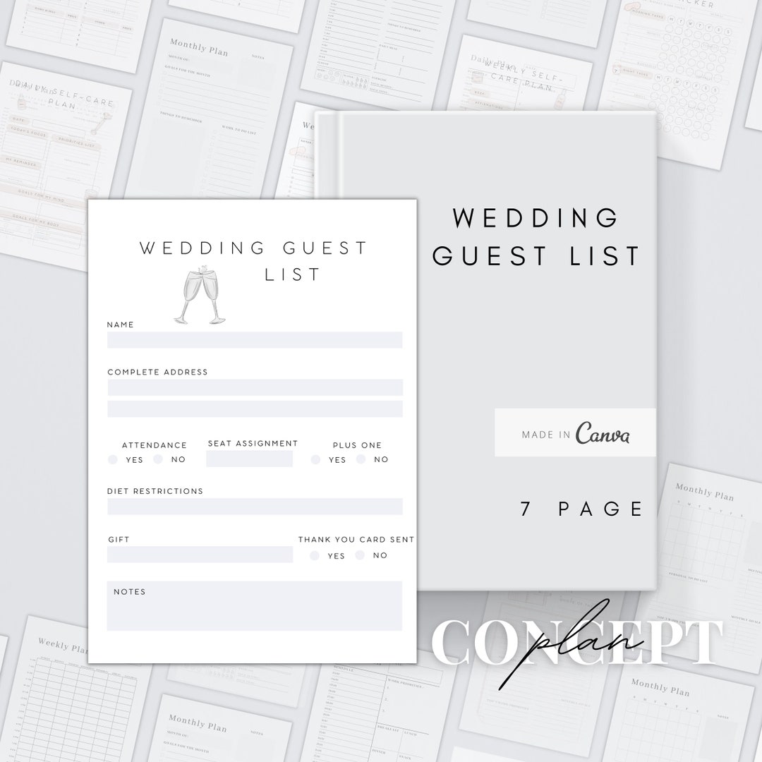 Printable Wedding Guest List Tracker | Canva Guest Invitation Planner ...