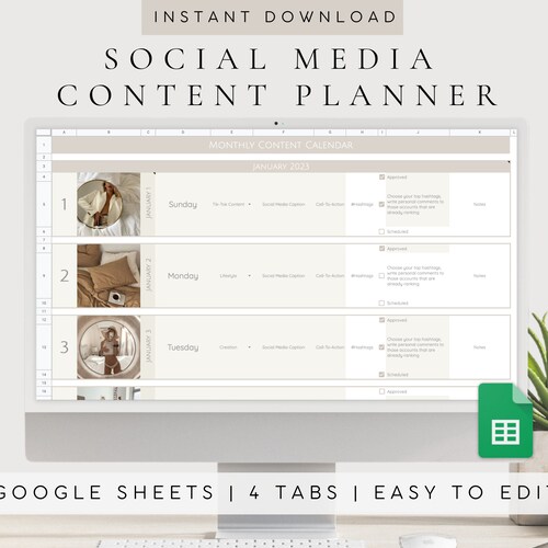 Social Media Content Calendar & Planner Template Yearly - Etsy
