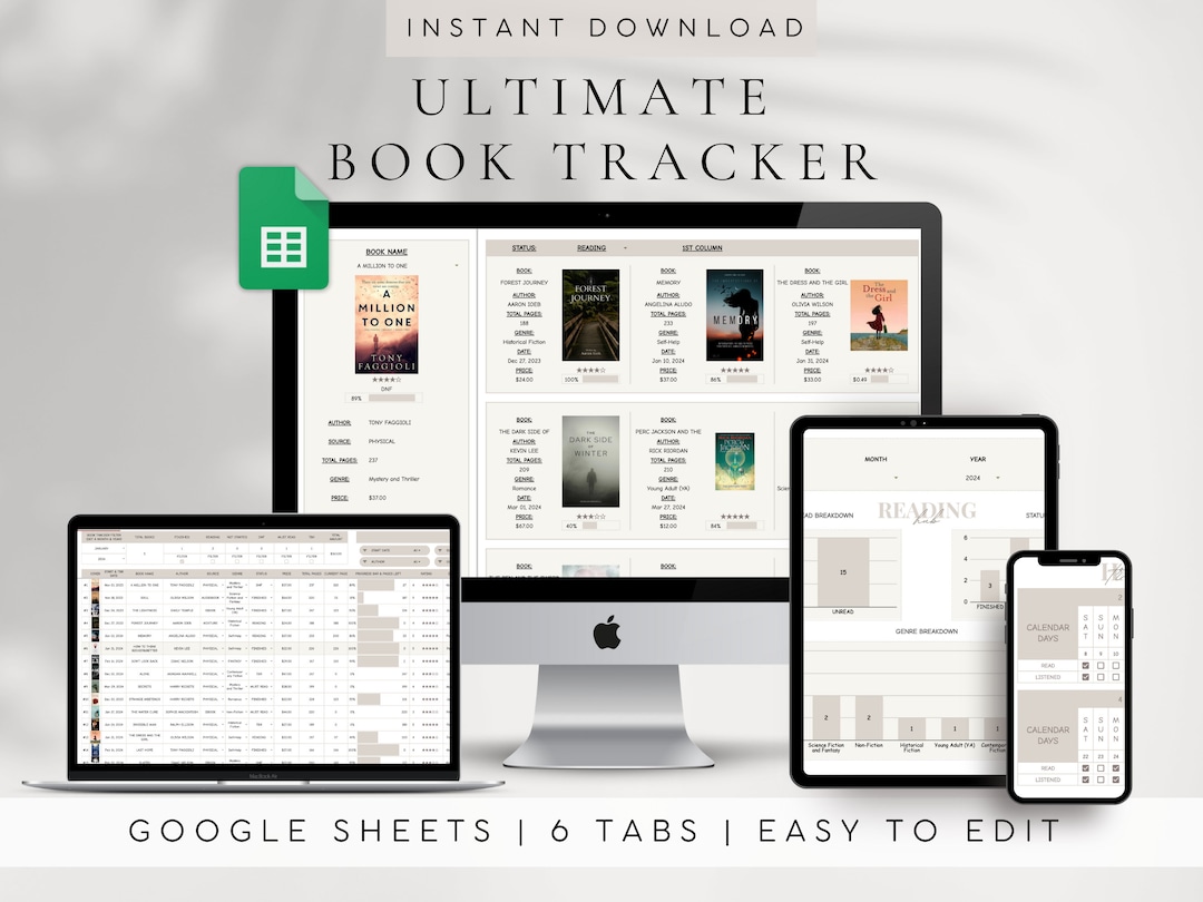 Book Tracker & Reading Tracker Spreadsheet Template Google Sheets ...