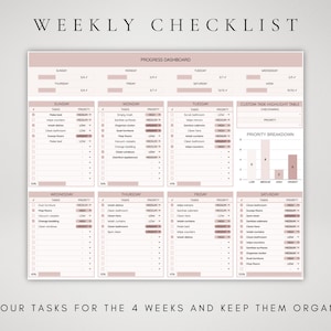 Digital Checklist Template Google Sheets | Undated Planner | Weekly ...