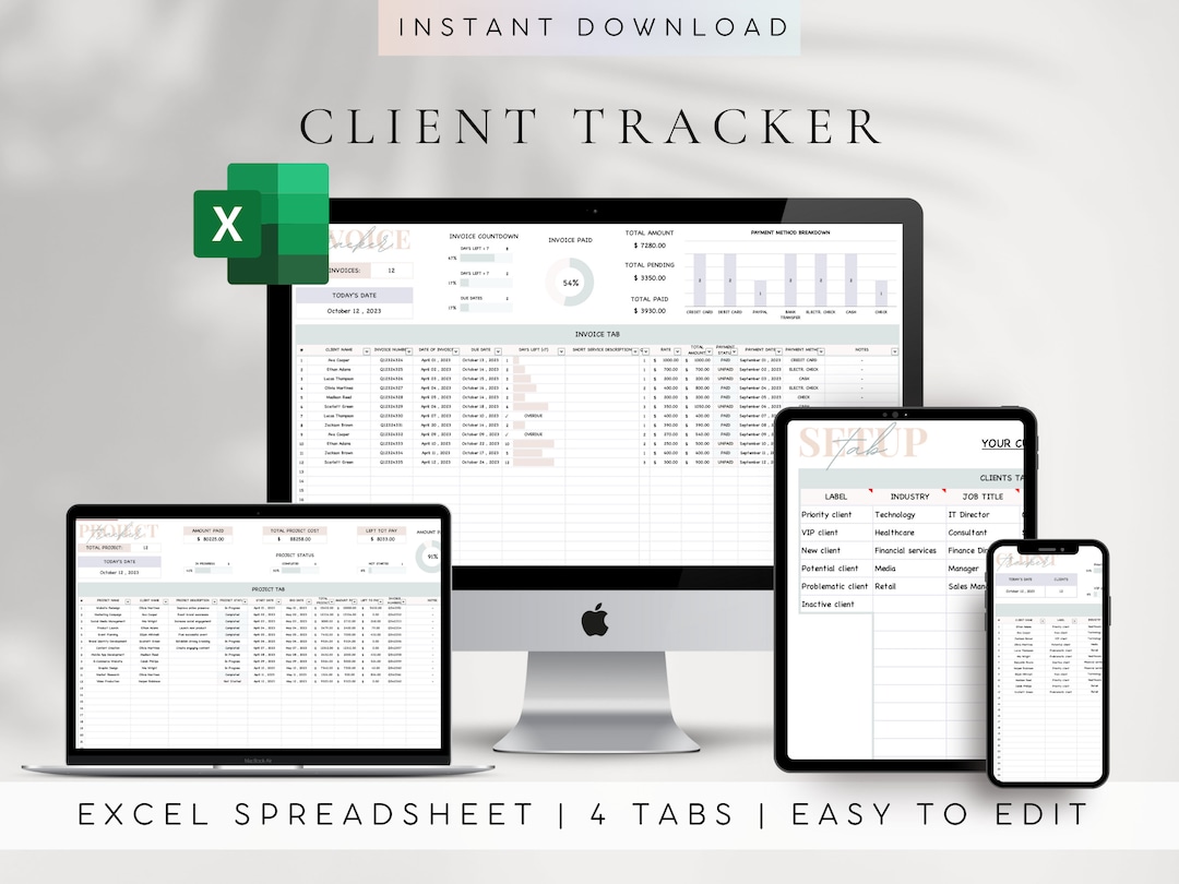Client Management for Small Business | Client Tracker Excel Spreadsheet ...