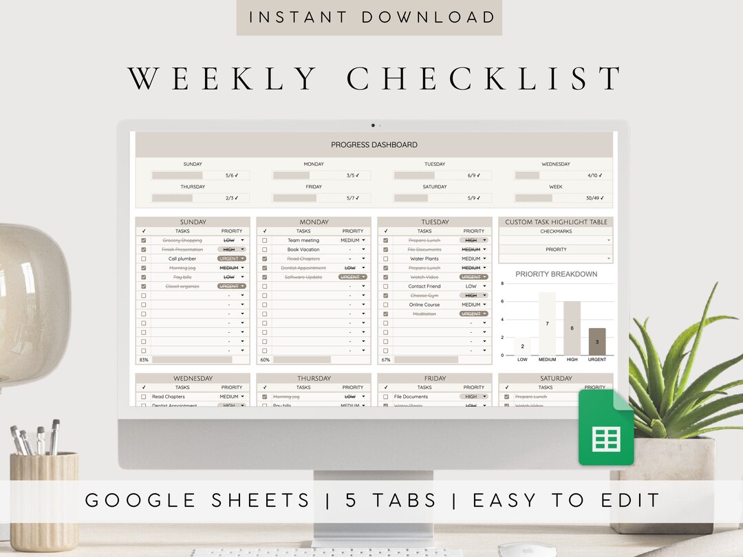 Daily, Weekly, Monthly Planner | Checklist Template Google Sheets ...