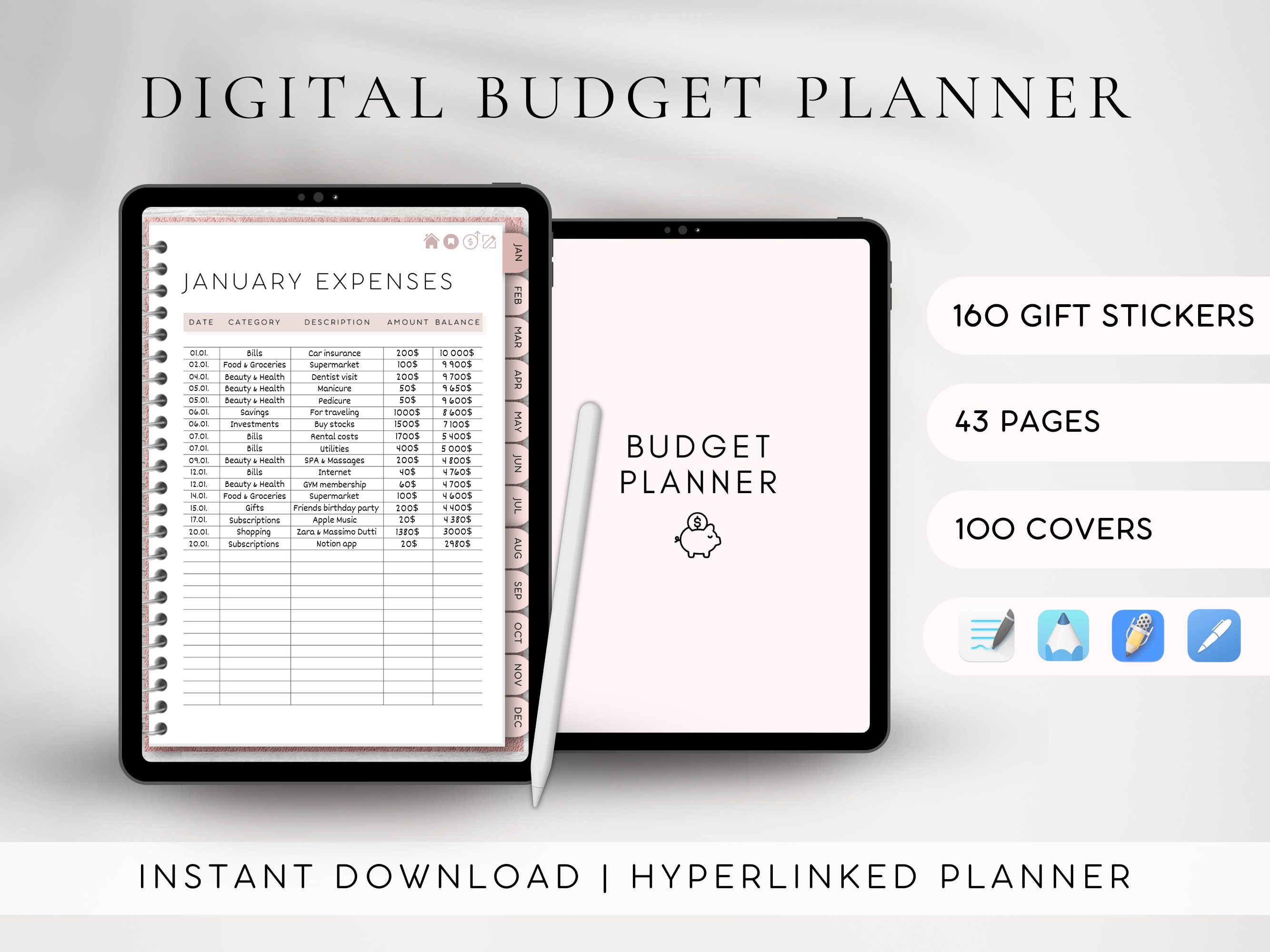 Digital Budget Planner Goodnotes Template | iPad Expense/income Tracker ...